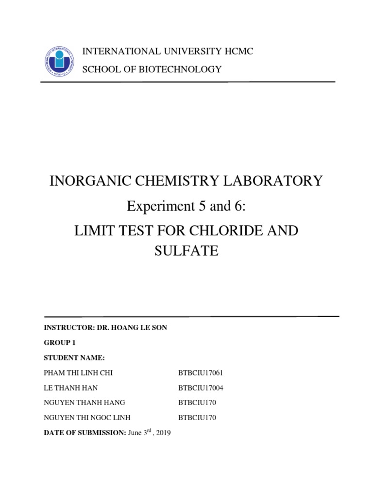 Inorganic Chemistry Lab 1 | PDF | Chloride | Solution