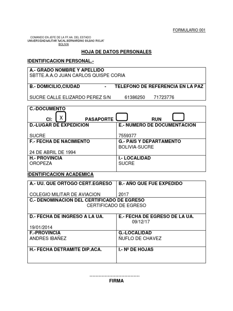 Formulario 001 | PDF