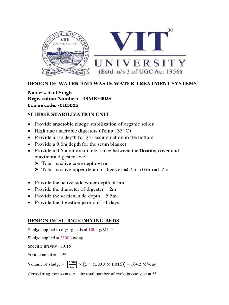 Expt 9 Ans Design of Sludge Drying Beds | PDF