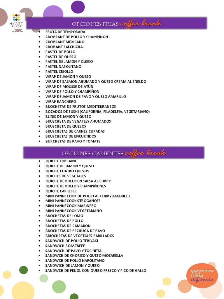 Menu Coffee Breaks | PDF | Queso | Cocina