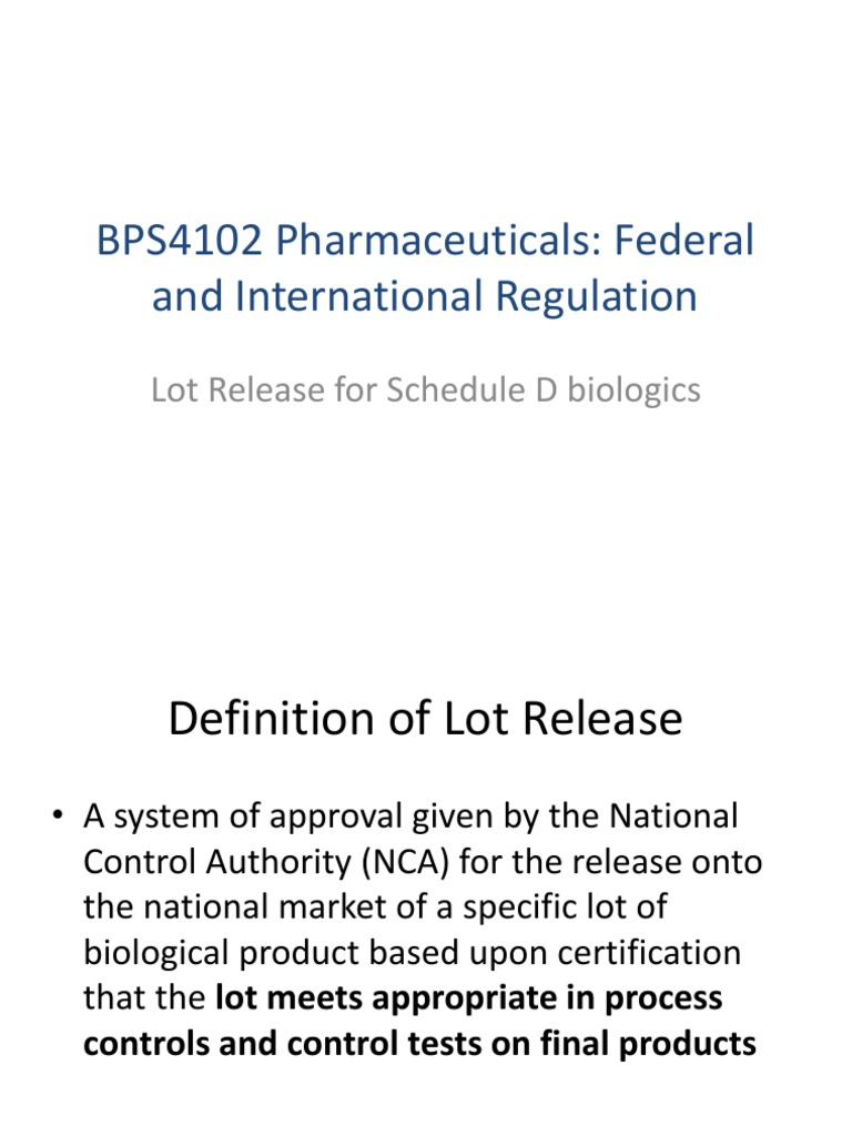 Federal Regulation and Lot Release of Biological Products | PDF ...