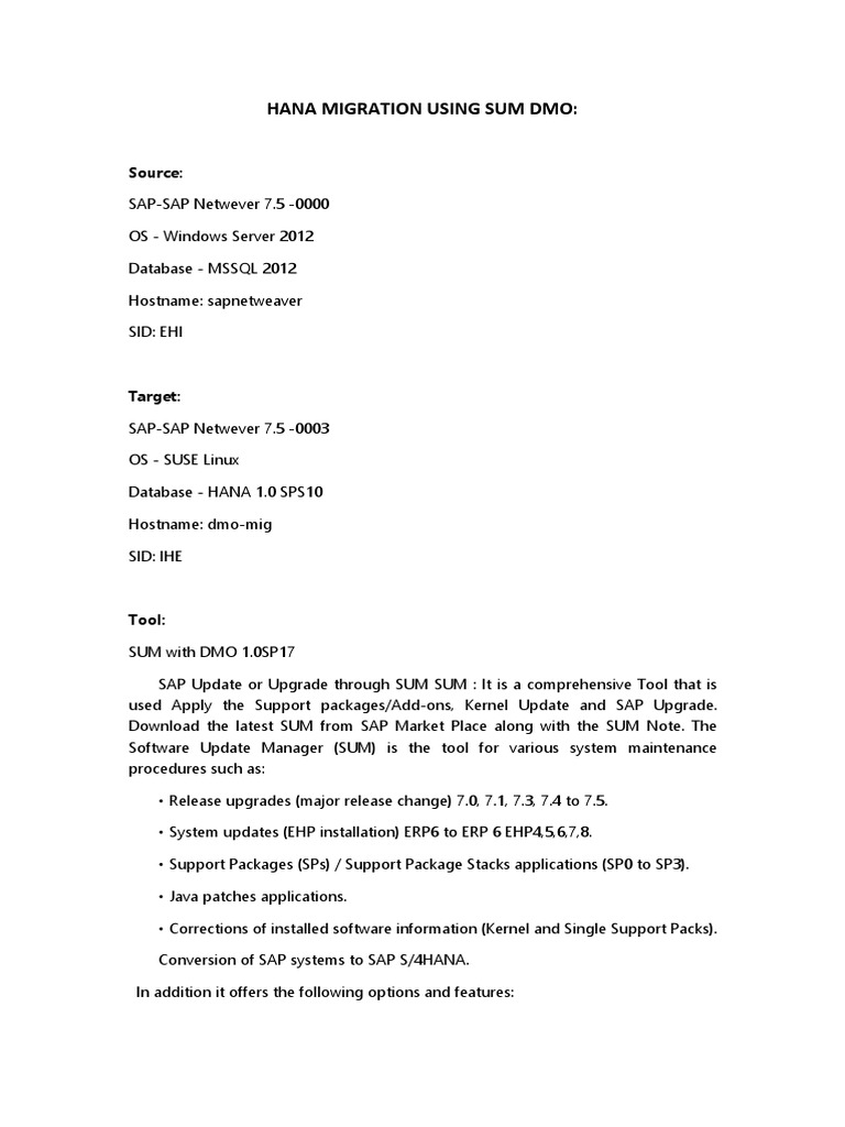 HANA Migration Using SUM DMO: A Step-by-Step Guide | PDF | Microsoft ...