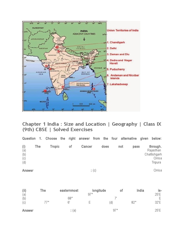 Chapter 1 India: Size and Location - Geography - Class IX (9th) CBSE ...