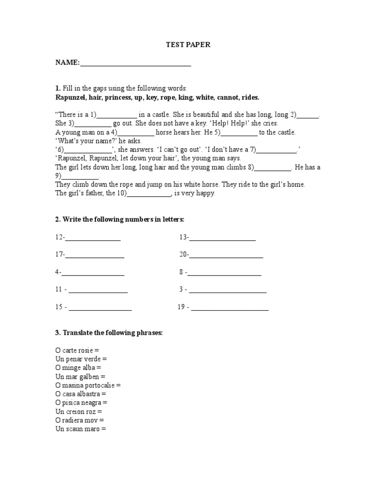 Test Paper 4th Grade | PDF