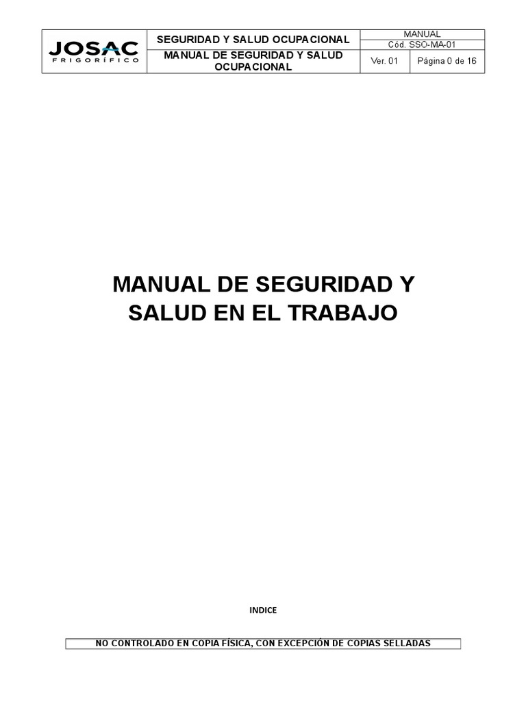 SSO-MA-01 Manual de Seguridad y Salud Ocupacional | PDF | Seguridad y ...