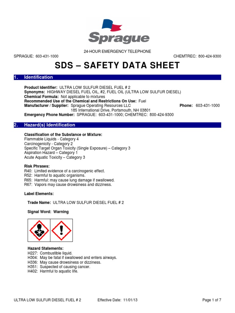 Ultra Low Sulfur Diesel Fuel 2 Sds | PDF | Combustion | Toxicity