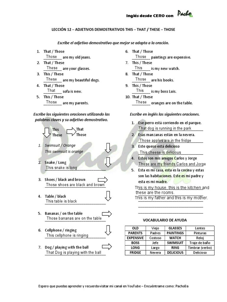 Ejercicios de Adjetivos Demostrativos | PDF | Language Arts & Discipline