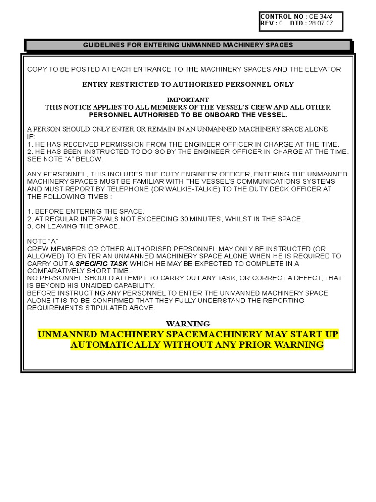 Guidelines for Unmanned Machinery Space Entry | PDF | Technology ...