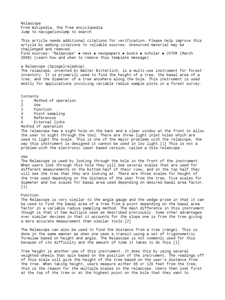Relascope | PDF | Forest Management | Tools
