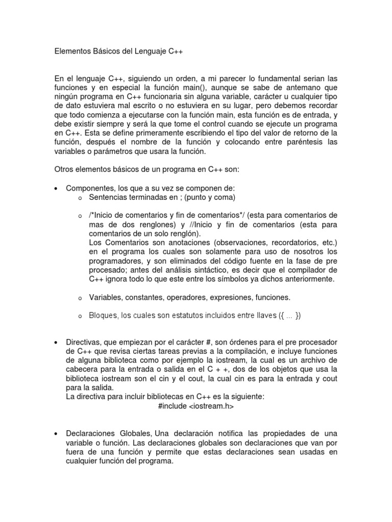 Elementos Básicos Del Lenguaje C | PDF | C ++ | Lenguaje de programación