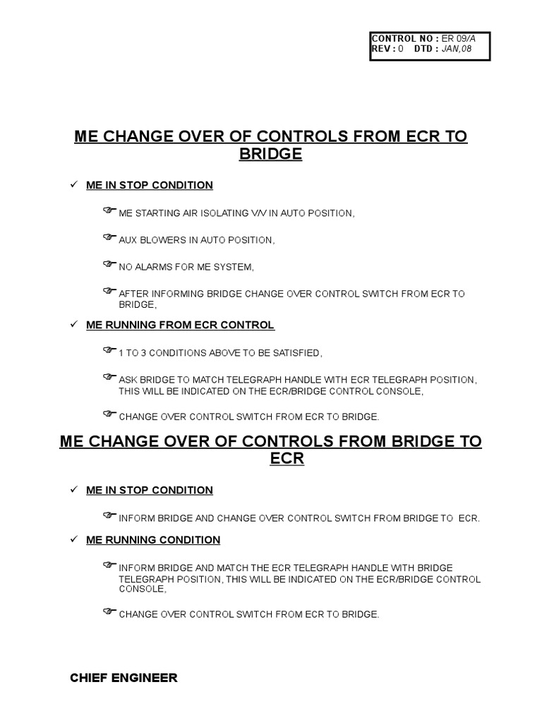 Main Engine Controls Change Over | PDF | Science & Mathematics | Computers