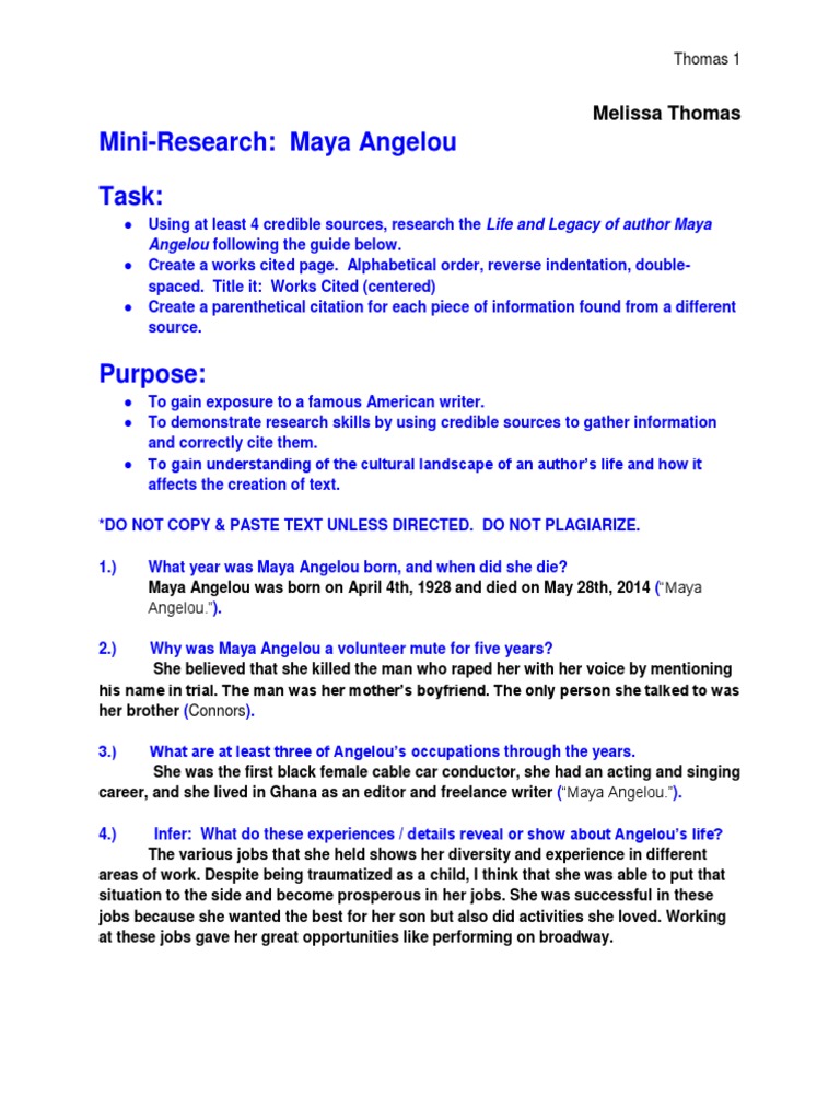 Mini-Research - The Life Legacy of Maya Angelou | PDF | Maya Angelou ...
