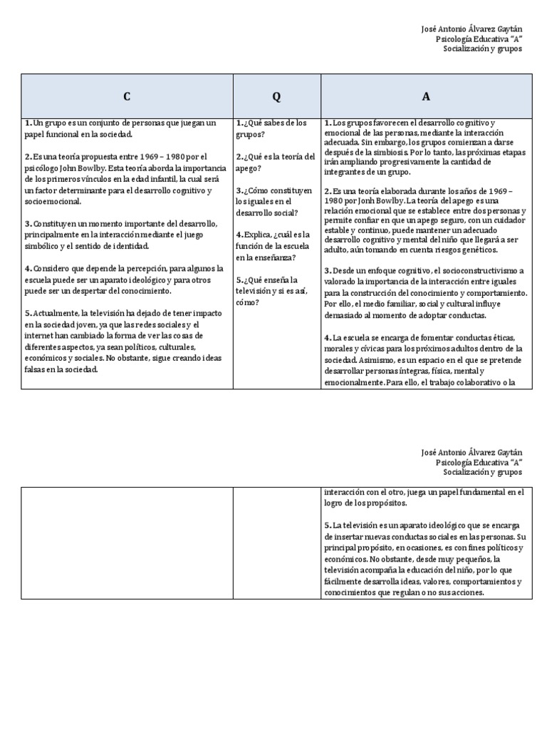 Cuadro CQA | PDF | Teoría de apego | Comportamiento