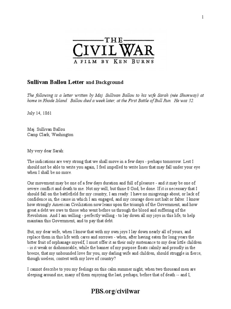 Civil War Letters Lesson - Sullivan Ballou Letter PDF | PDF