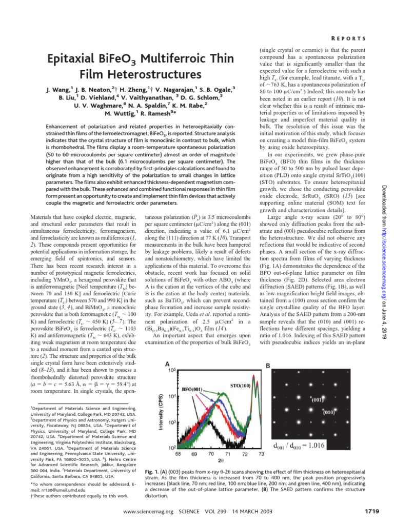 Epitaxial Bifeo Multiferroic Thin Film Heterostructures: 2) - These ...