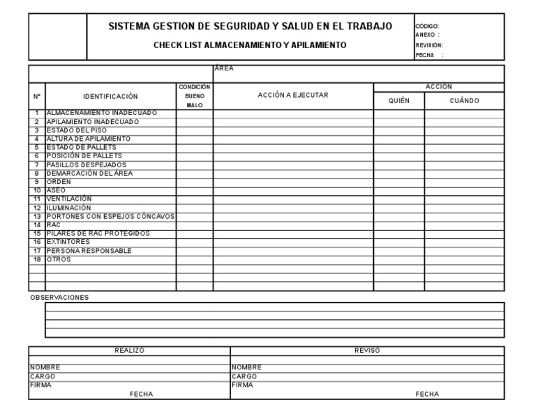 Check List Almacen | PDF