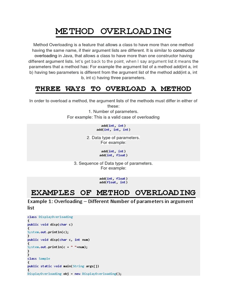 Method Overloading: Three Ways To Overload A Method | Download Free PDF | Method (Computer ...