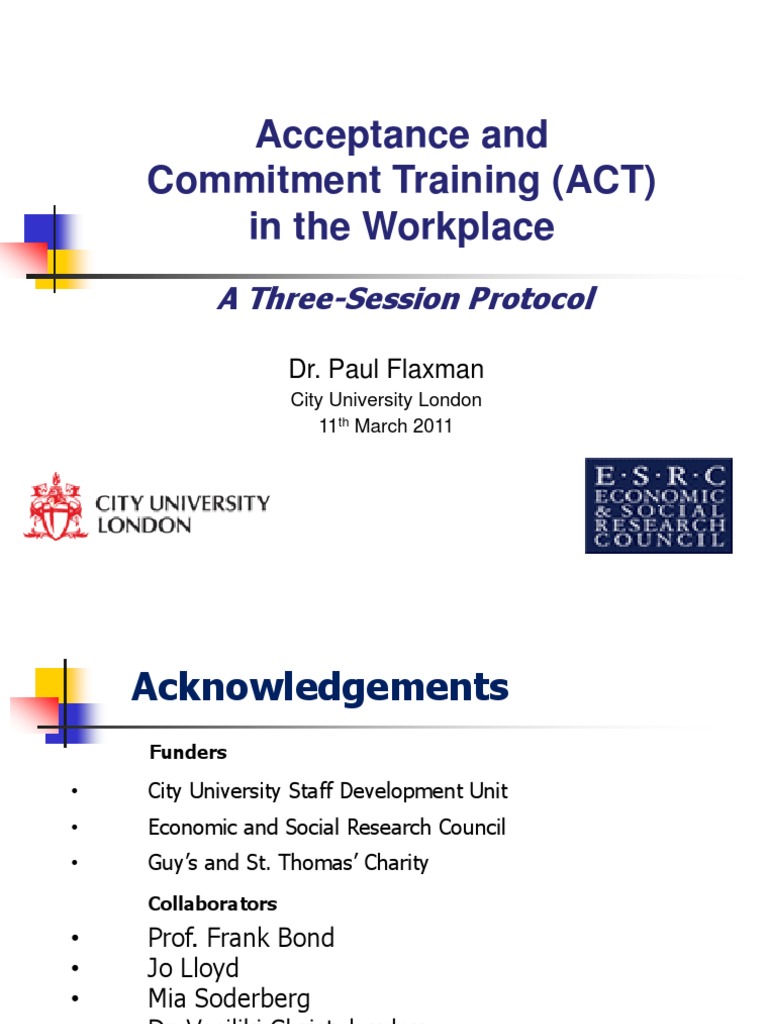 Acceptance and Commitment Training (ACT) in The Workplace | PDF ...