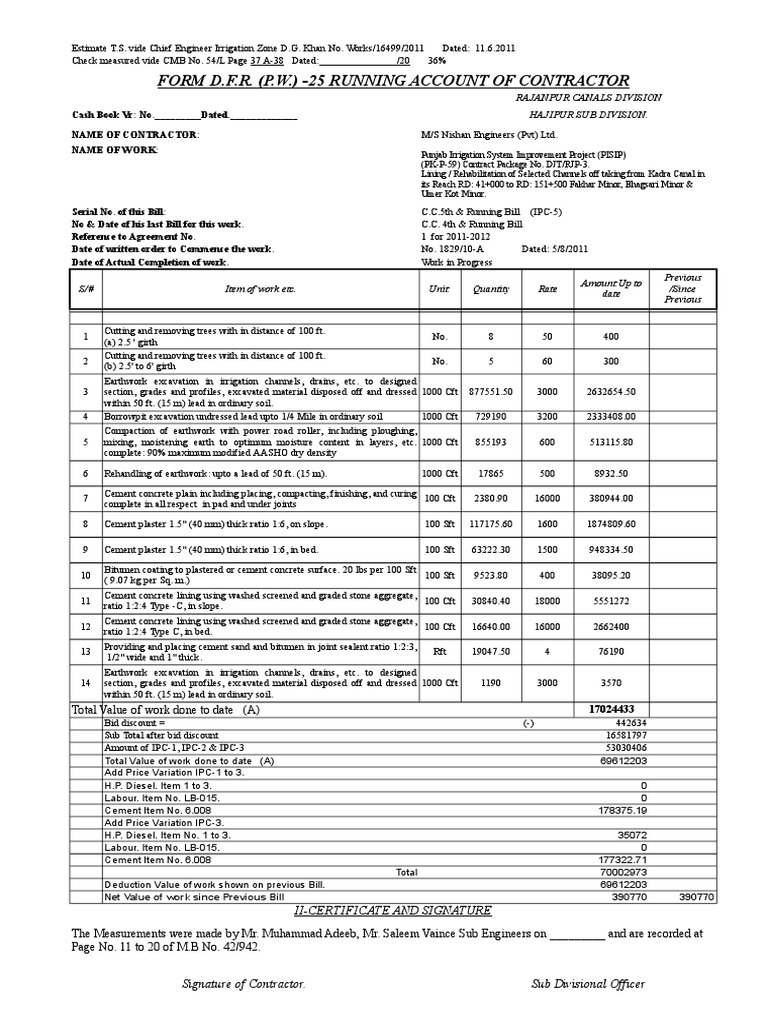 5th Running Bill | PDF | Concrete | Cement