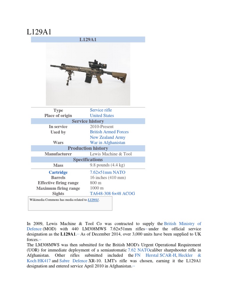 L129A1 | PDF | Firearms | Projectile Weapons