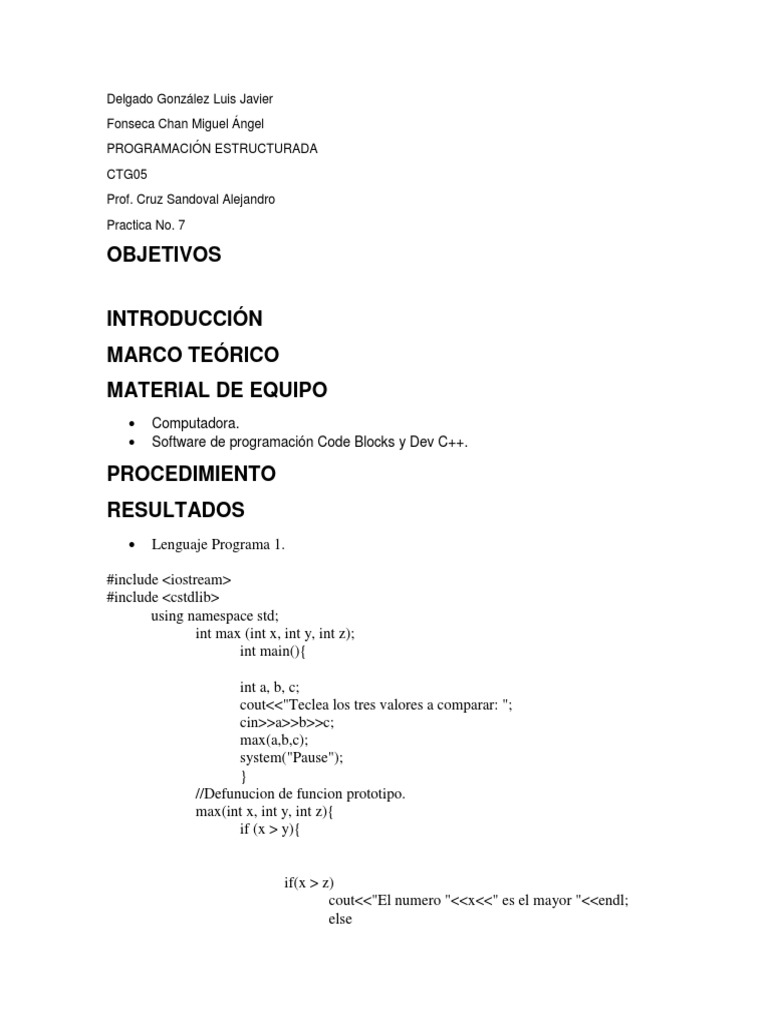 Practica 7 Programacion | PDF | Función (Matemáticas) | Desarrollo de software