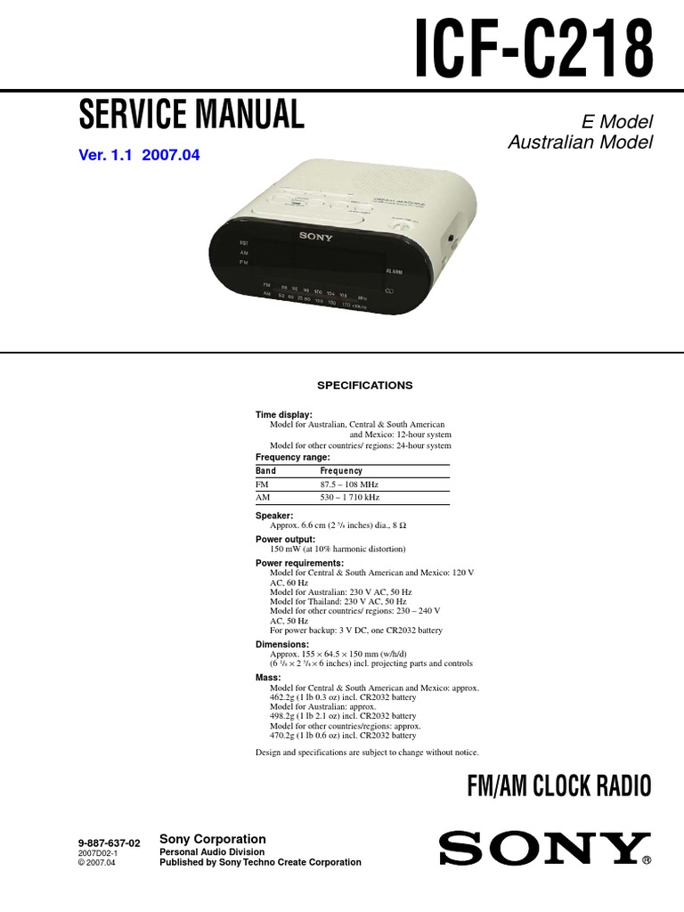 Sony ICF-C218 | PDF | Soldering | Daylight Saving Time