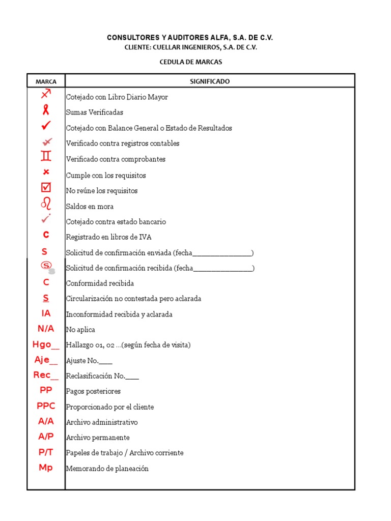 Cedula de Marcas Excel