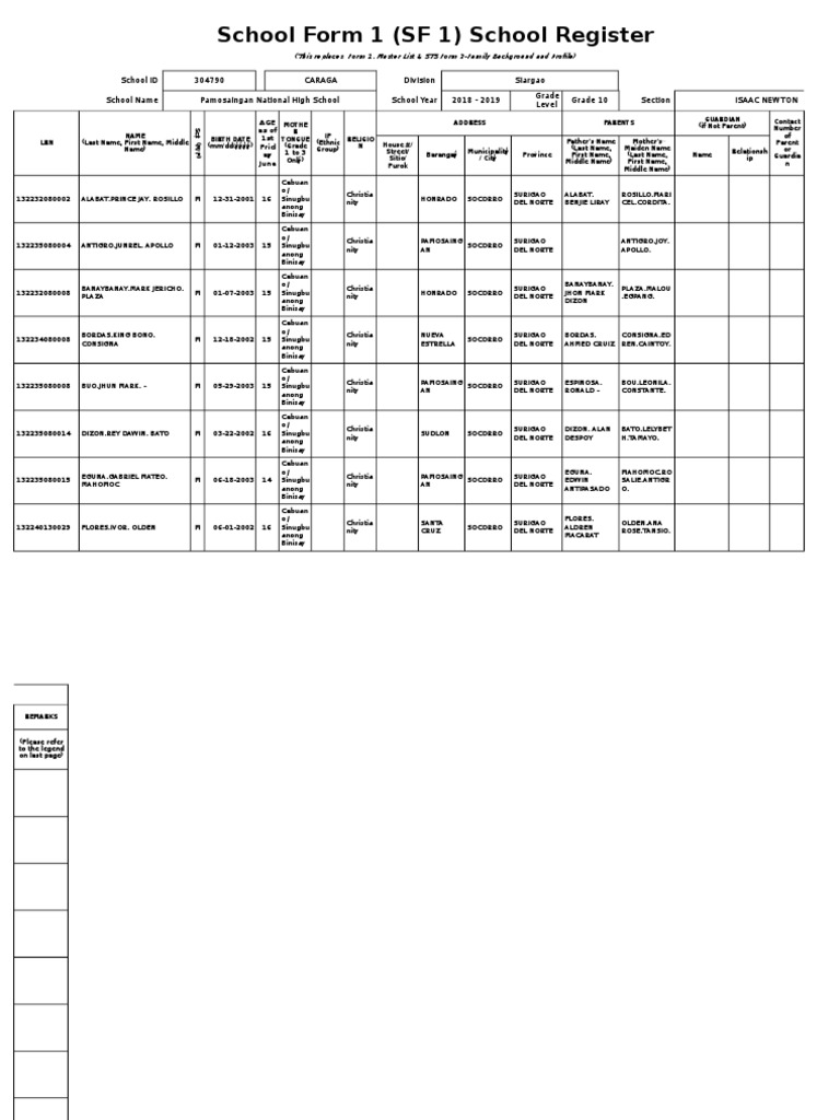 School Form 1 (SF 1) | PDF