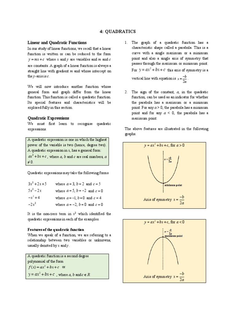 Ax + BX + C: Linear and Quadratic Functions | PDF | Quadratic Equation ...