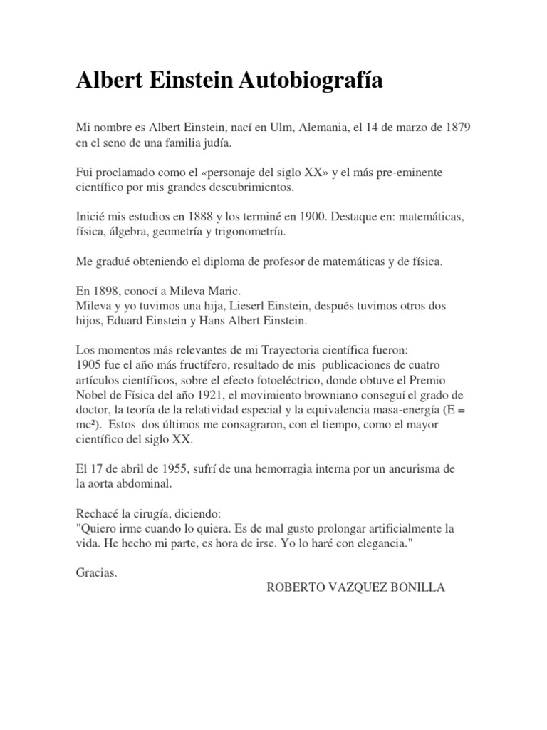 Albert Einstein Autobiografía | PDF