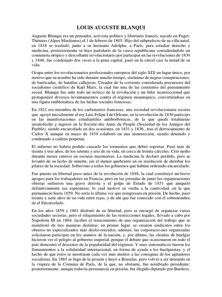 Louis Auguste Blanqui | PDF | Teorías políticas | Prisión