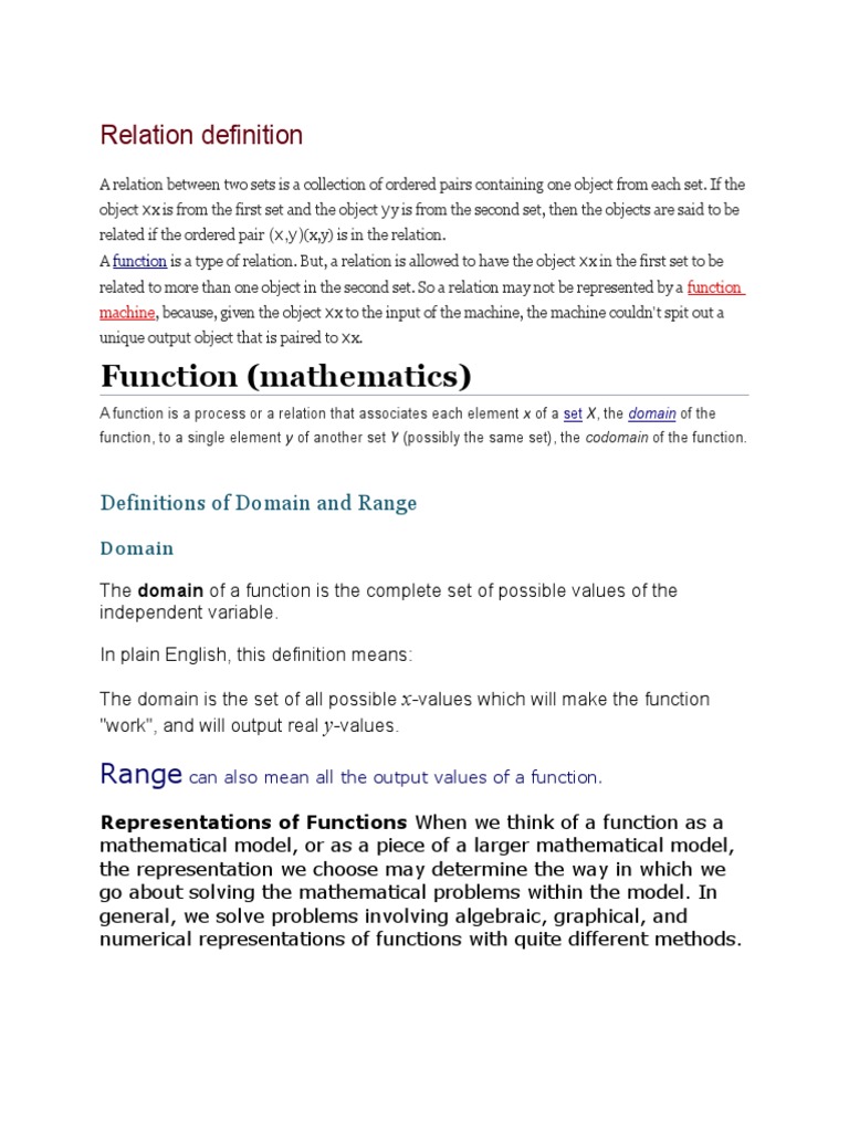 Function (Mathematics) : Relation Definition | PDF