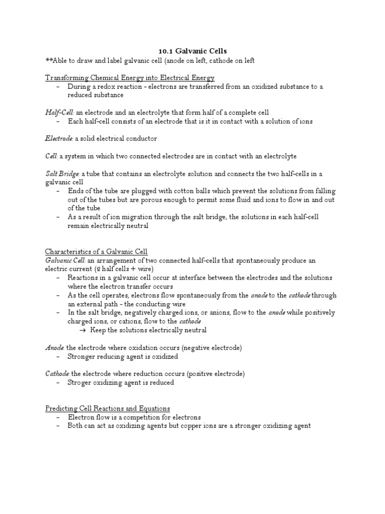 10.1 Galvanic Cells | PDF | Anode | Redox