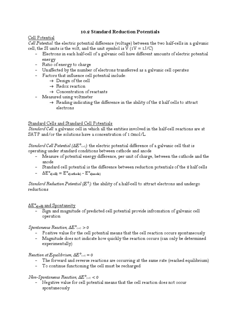 10.2 Standard Reduction Potentials | PDF