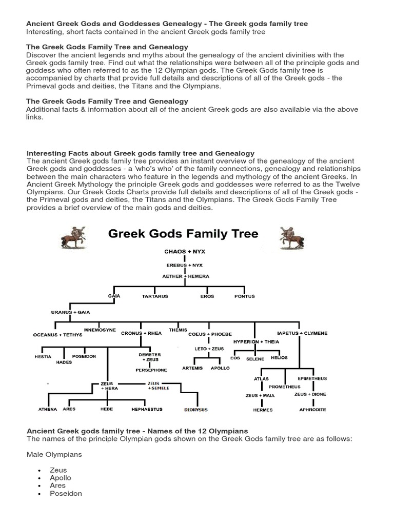 Greek Gods Family Tree Overview | PDF | Twelve Olympians | Greek Mythology