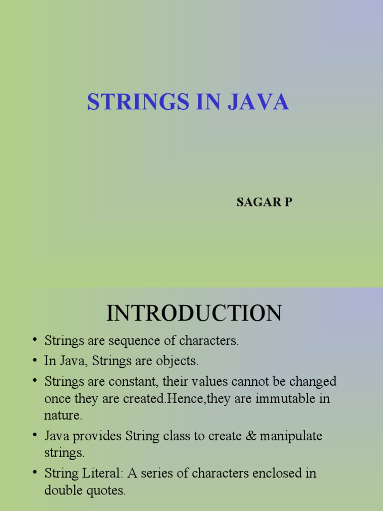 Strings In Java Sagar P Pdf String Computer Science Programming