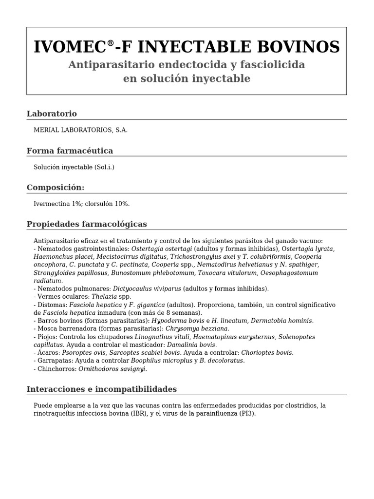 Ivomec F Inyectable Bovinos | PDF | Inyección (medicina) | Medicina