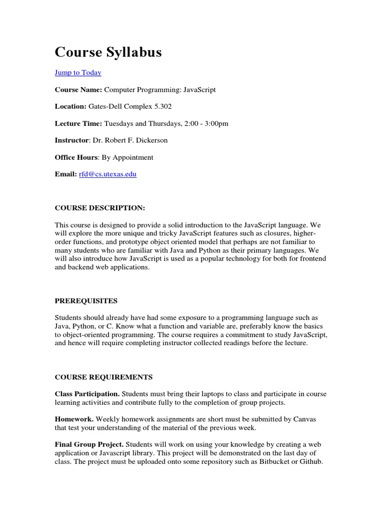 Course Syllabus - JAVASCRIPT | PDF | Java Script | Digital Technology Course Syllabus - JAVASCRIPT | PDF | Java Script | Digital Technology