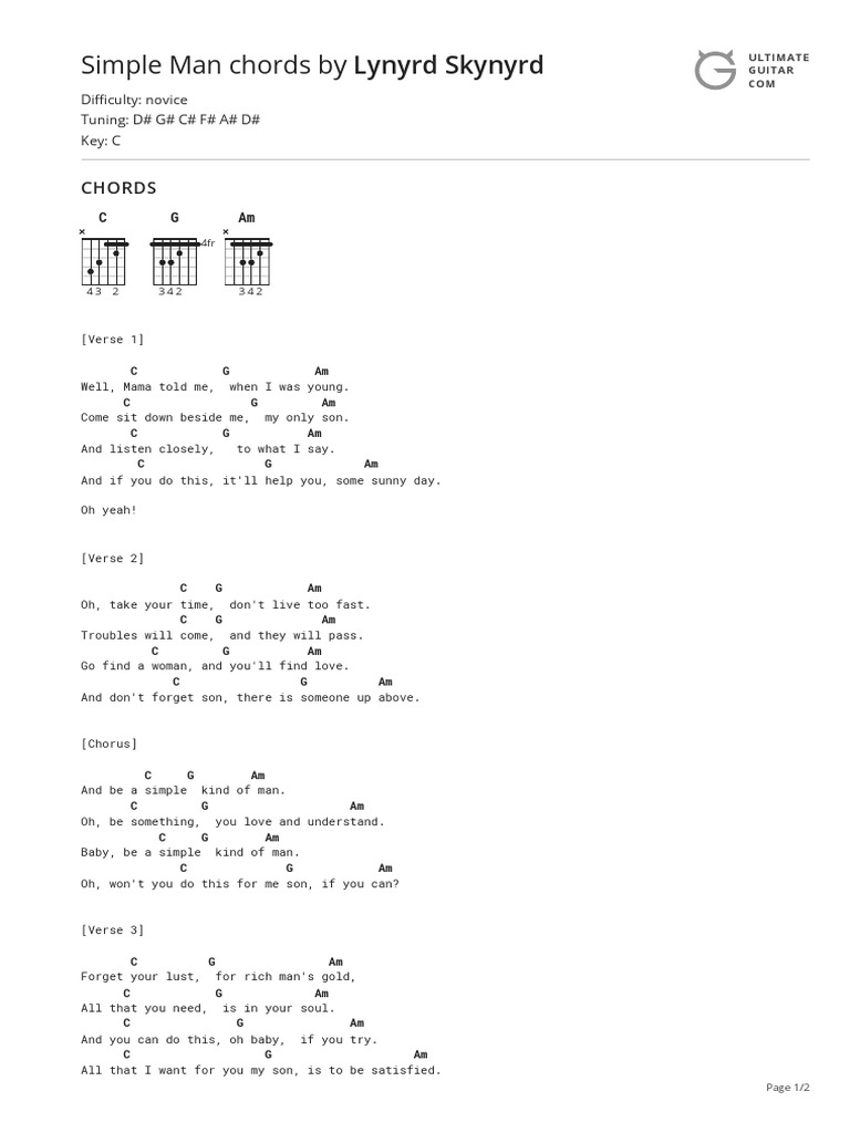 Guitar Chords For Simple Man