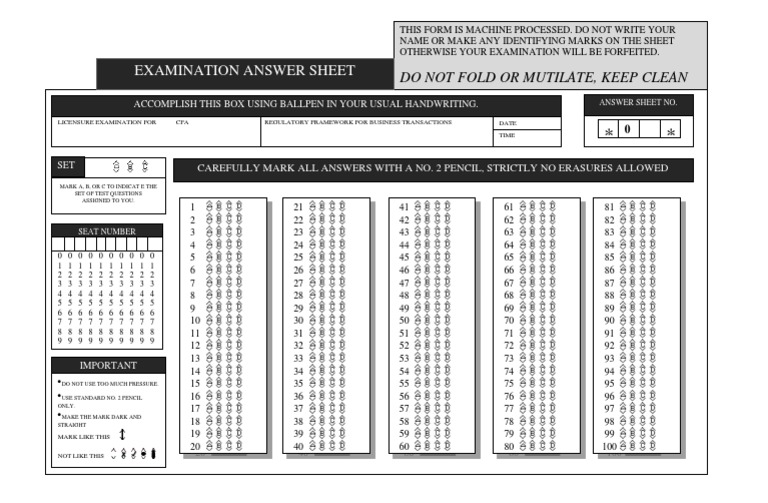 2019 Answer Sheet For MCQ | PDF