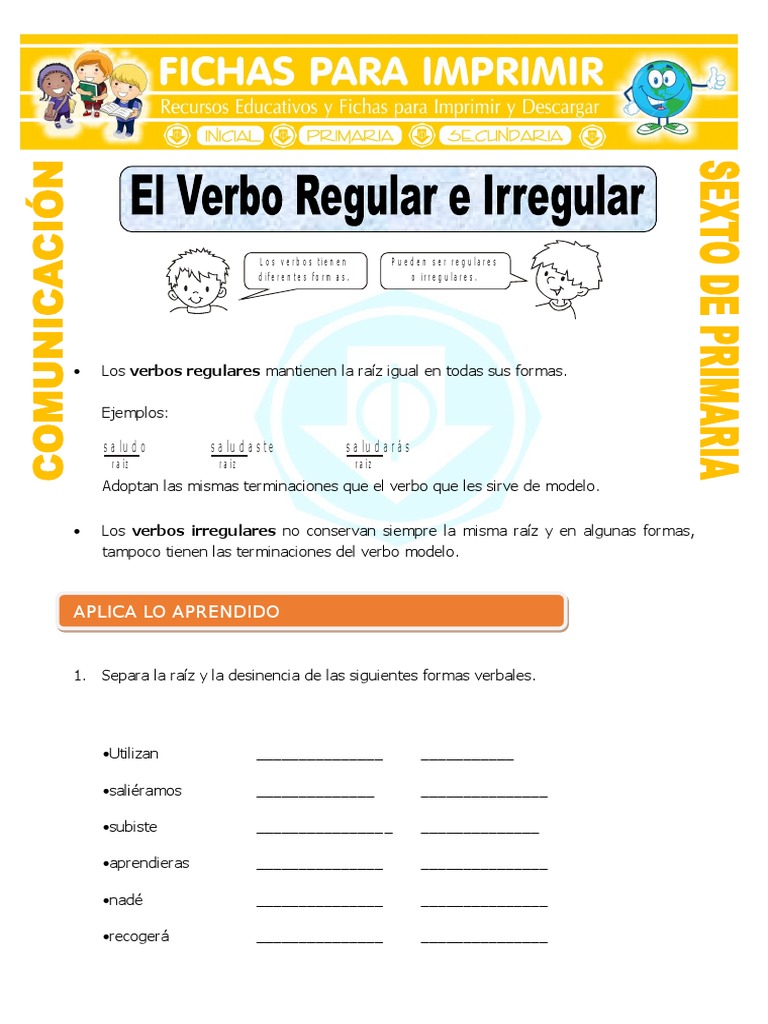 Ejercicios de Verbos Regulares e Irregulares | PDF | Verbo | Tipología ...