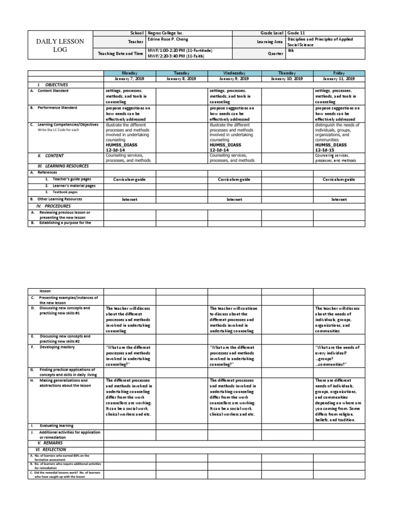 Daily Lesson Log - Diass | PDF | Curriculum | Teachers