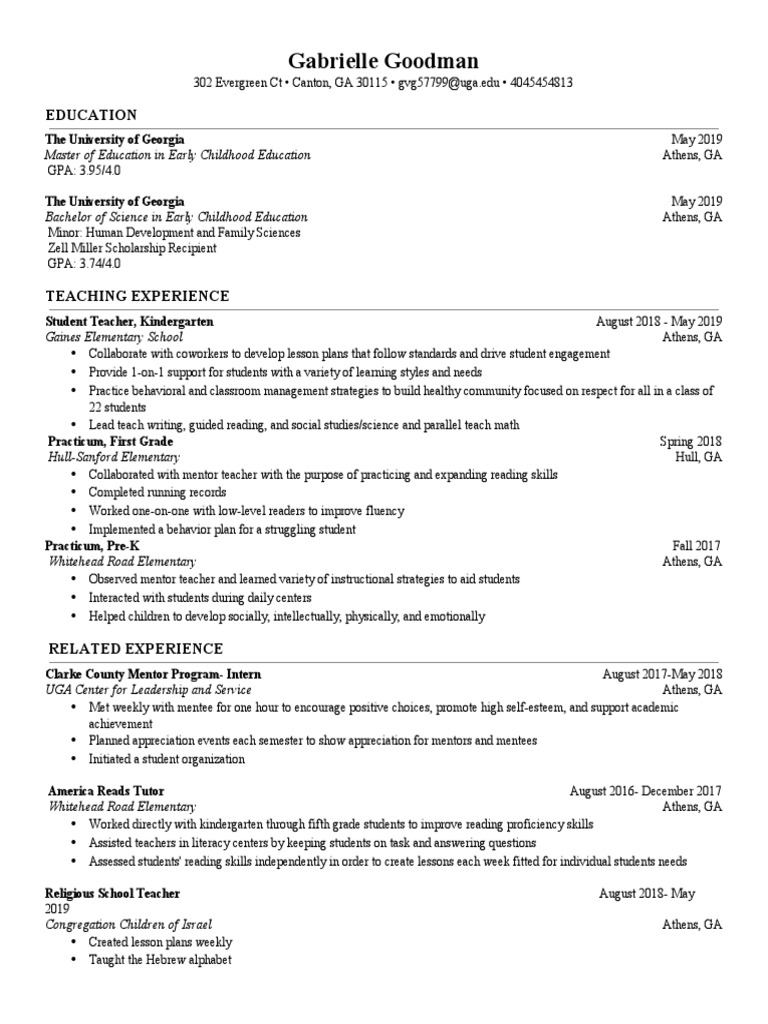 Gabi Goodman-Resume 1 | PDF | Mentorship | Teachers