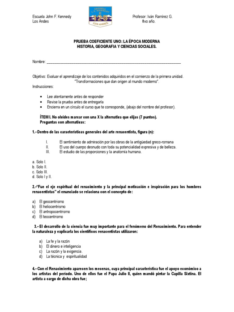 Prueban 8vo Historia | PDF | Renacimiento | Período moderno temprano