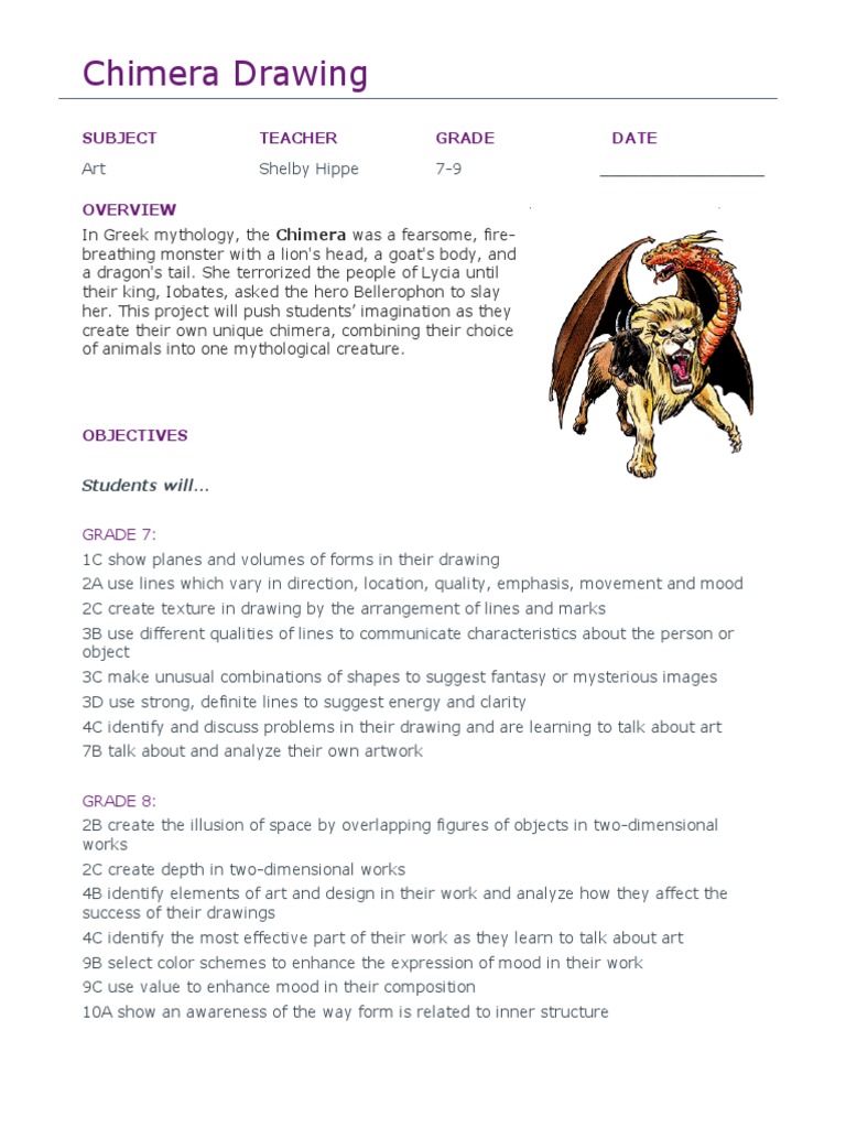 Merged Chimera Lesson Plan | PDF | Drawing | Rubric (Academic)