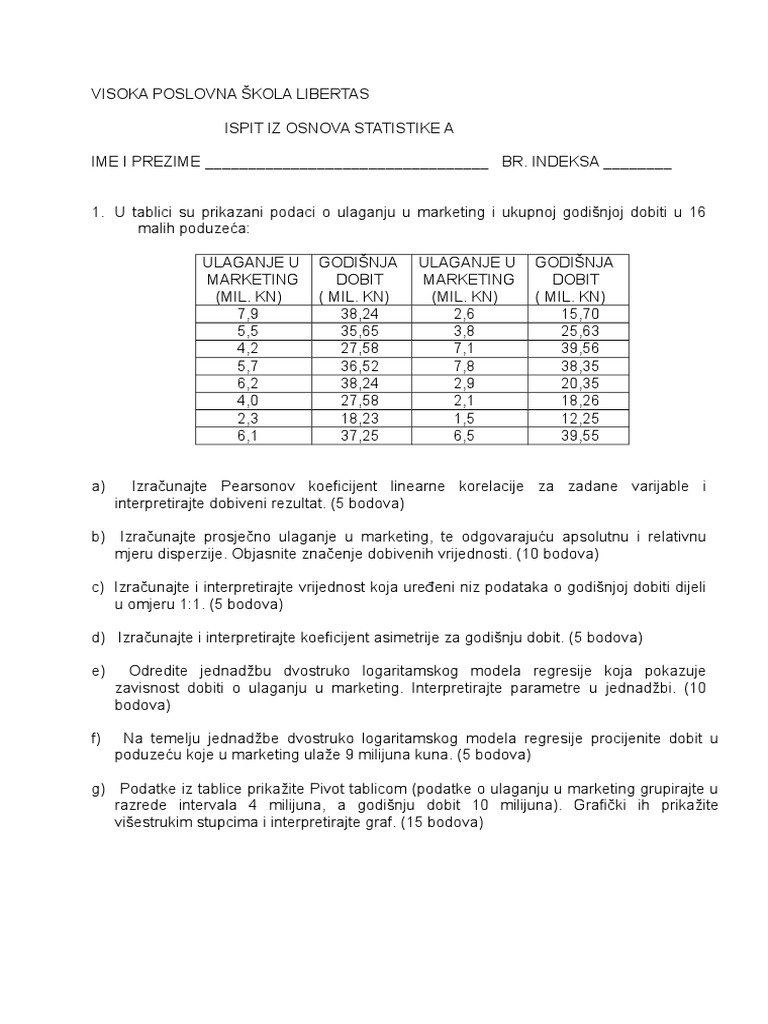 Primjer Ispita Iz Osnova Statistike (Lipanj, 2014.) | PDF
