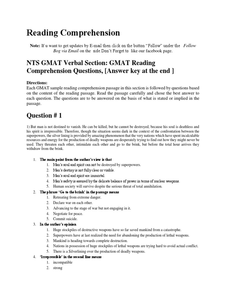 Reading Comprehension: NTS GMAT Verbal Section: GMAT Reading ...
