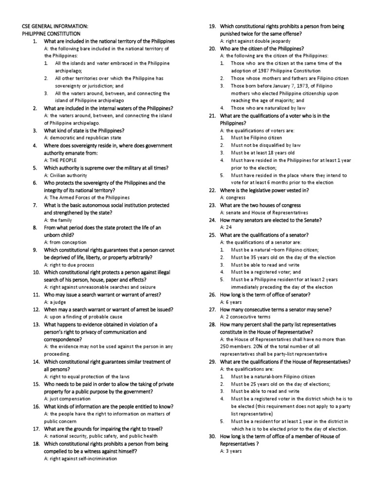 Cse General Information Phil Con Reviewer | PDF | Bill (Law) | Search ...
