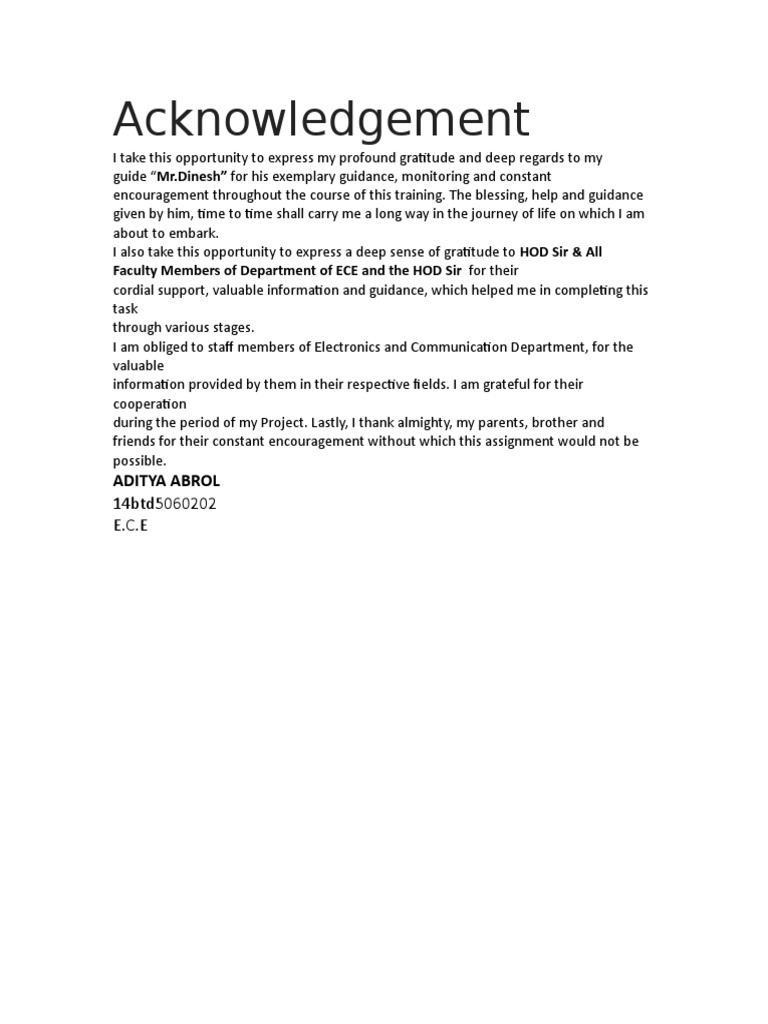 Acknowledgement For Report | PDF | Career & Growth | Wellness
