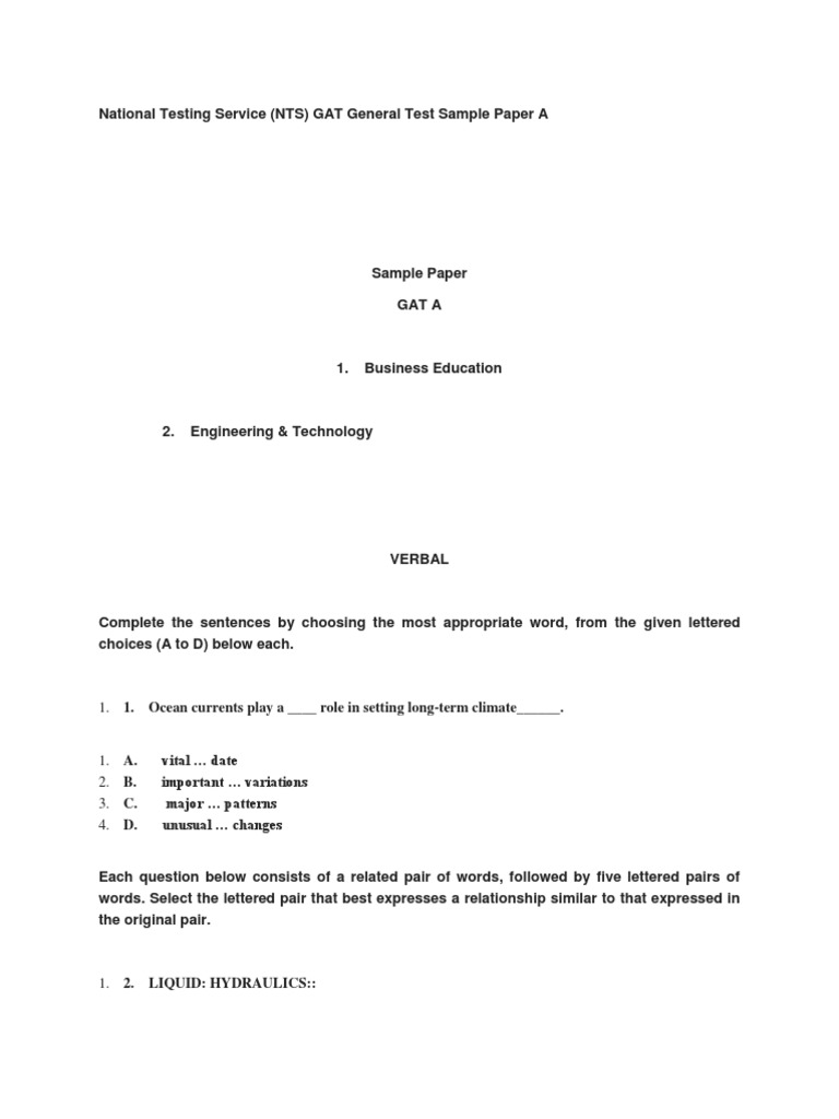 Analysis of a Sample Paper for the GAT General Test: Exploring Passages ...